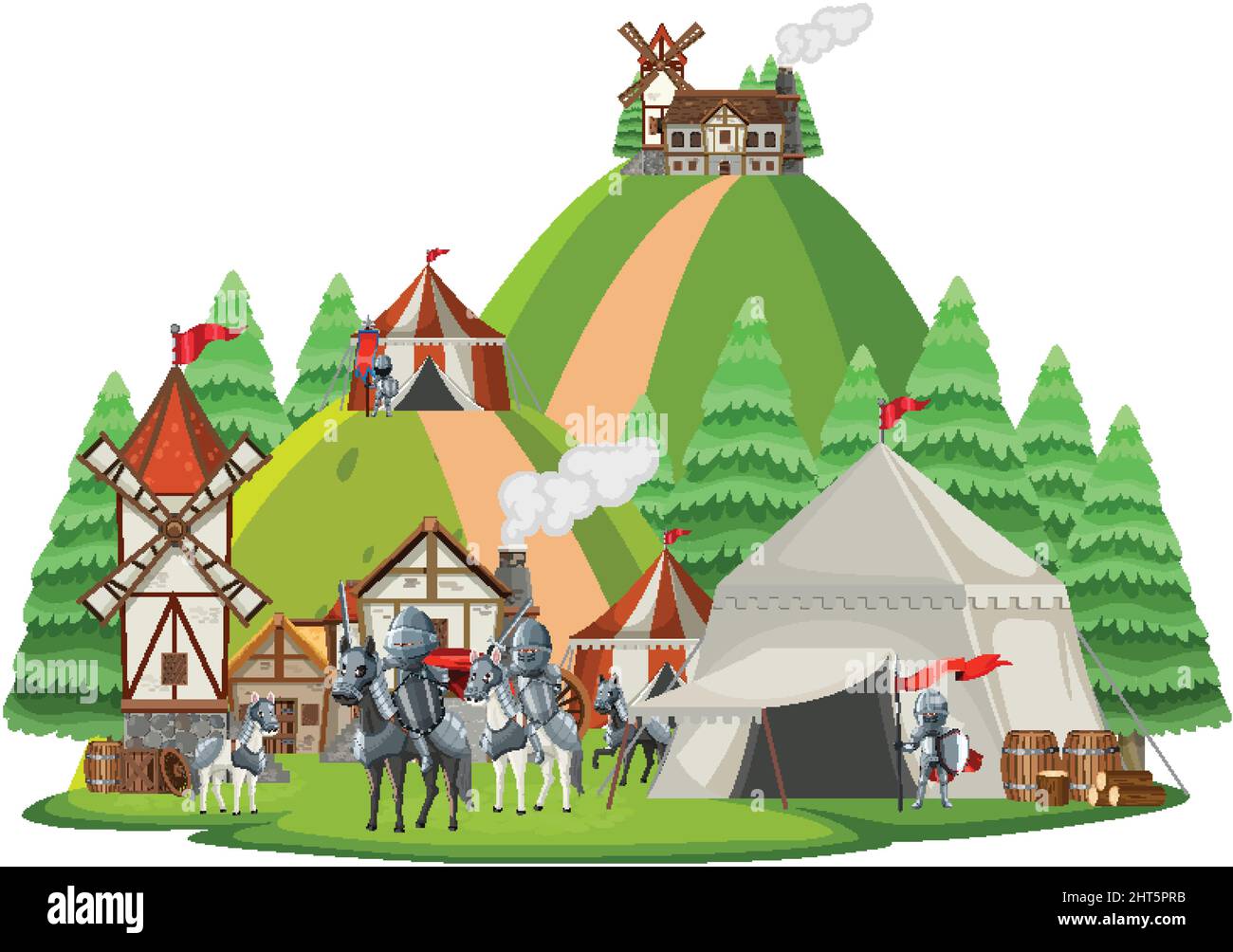 Isolated Medieval army camp landscape illustration Stock Vector Image ...