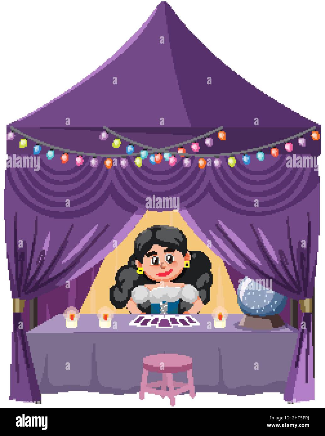 Young fortune teller forecasting future with tarot cards illustration ...