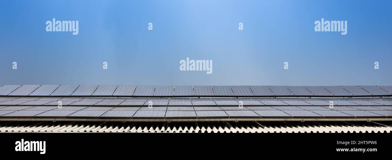 Solar panel under the bright cloudless sky, sustainable climate visuals ...
