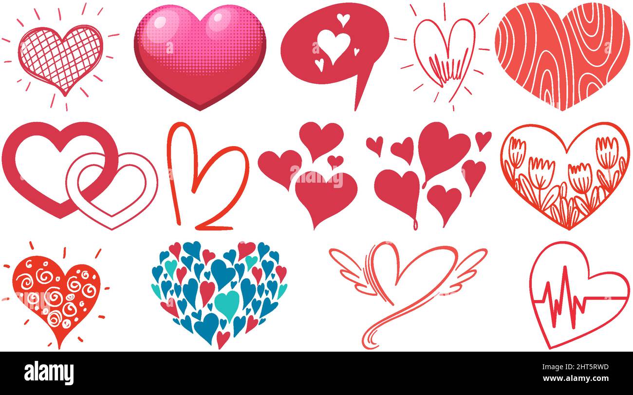 Different style of hearts isolated on white background illustration ...