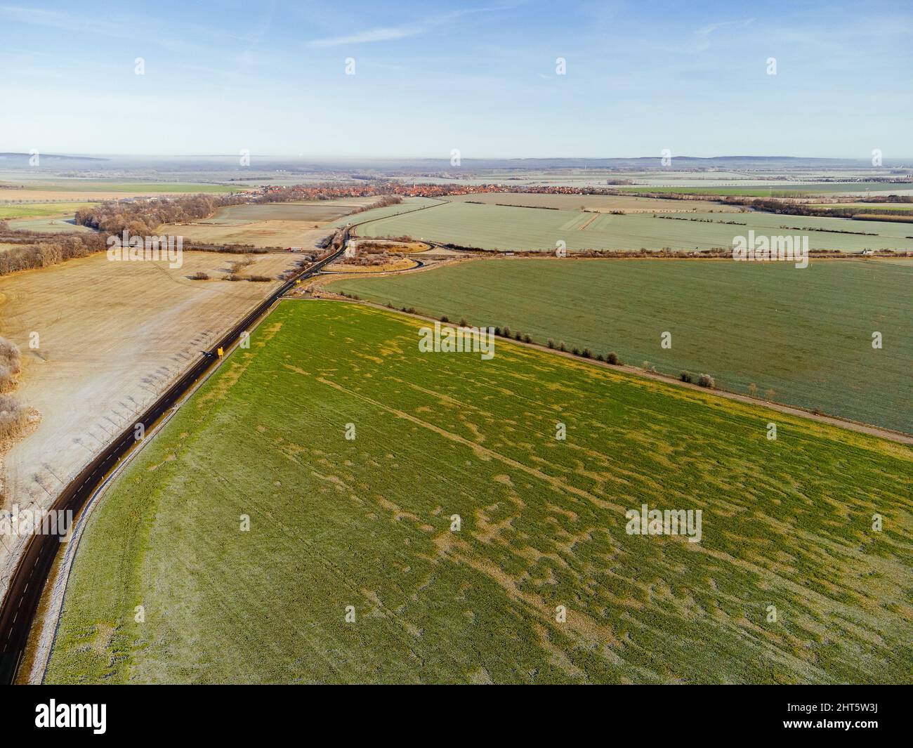 Aerial view of the rail to the Autobahn A36 Ilsenburg, Harz, Saxony ...