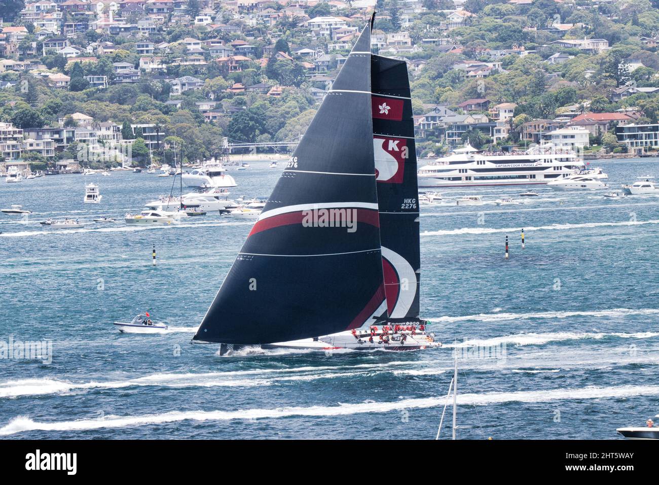 Maxi yacht racing on Sydney Harbour during the 2021 Sydney to Hobart ...