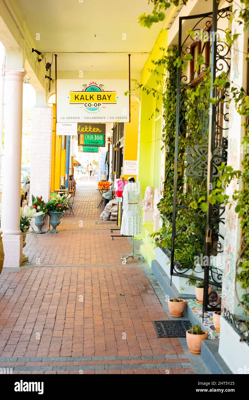 Vertical of High Street retail shops in the coastal town of Kalk Bay in ...