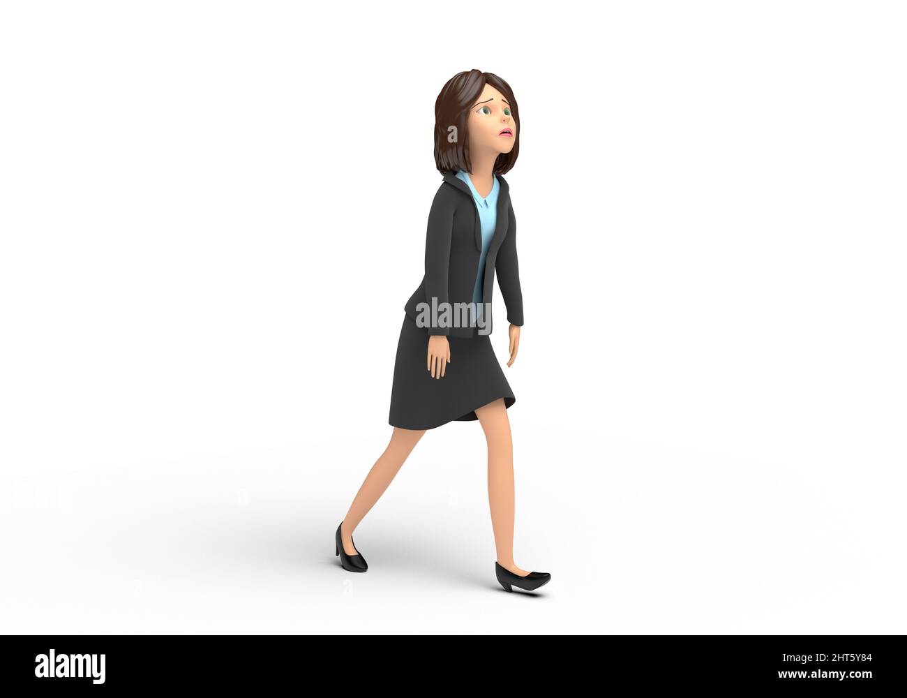 The character of a business woman strides wide. A disappointed unhappy ...