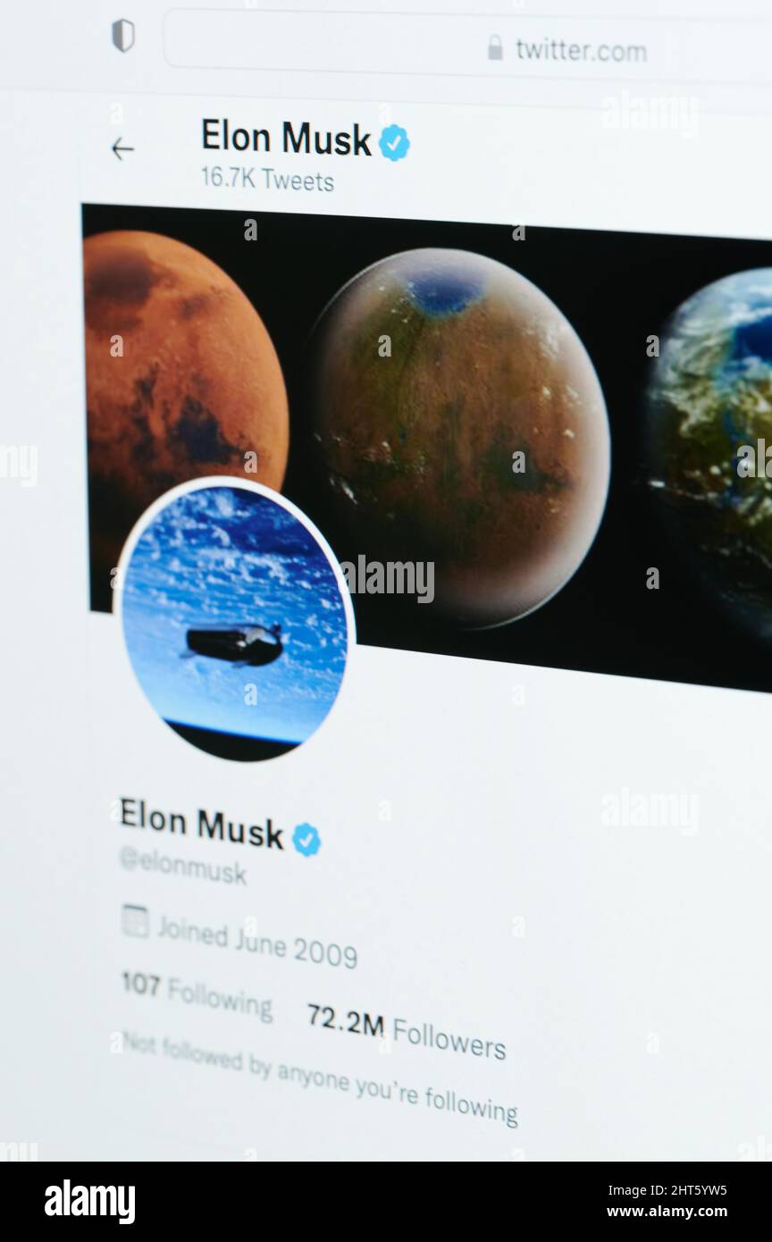 New york, USA - January 31 2022: Following Elon musk in twitter on ...