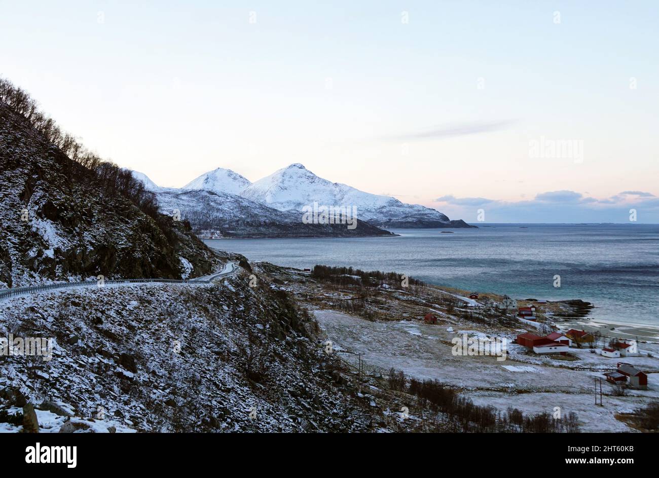 Stunning view of snowy mountains in Grotfjord, Norway Stock Photo - Alamy