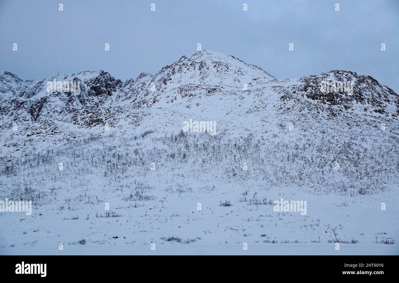 Stunning view of snowy mountains in Tromso, Norway Stock Photo - Alamy