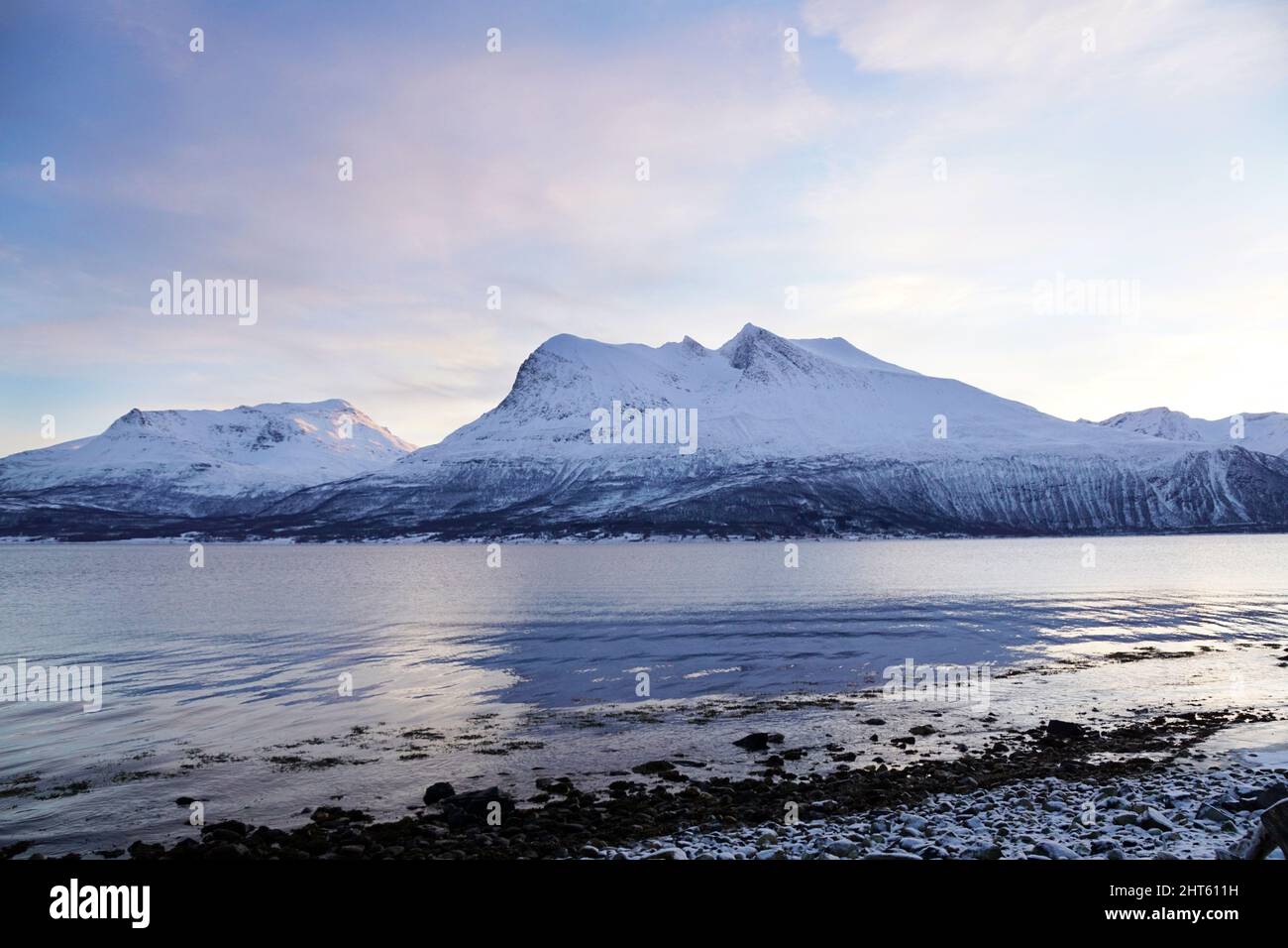 Stunning view of snowy mountains in Tromso, Norway Stock Photo - Alamy