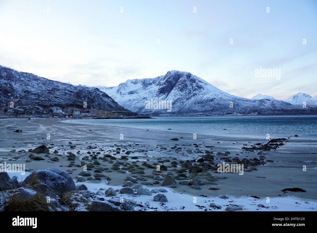 Stunning view of snowy mountains in Grotfjord, Norway Stock Photo - Alamy