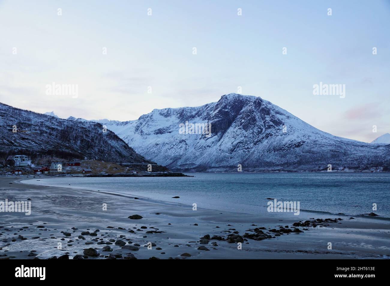Stunning view of snowy mountains in Grotfjord, Norway Stock Photo - Alamy