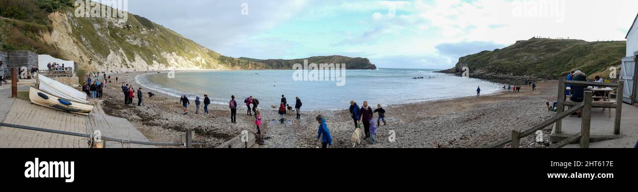 Panoramic view of The bay at Lulworth Cove in Dorset Stock Photo - Alamy