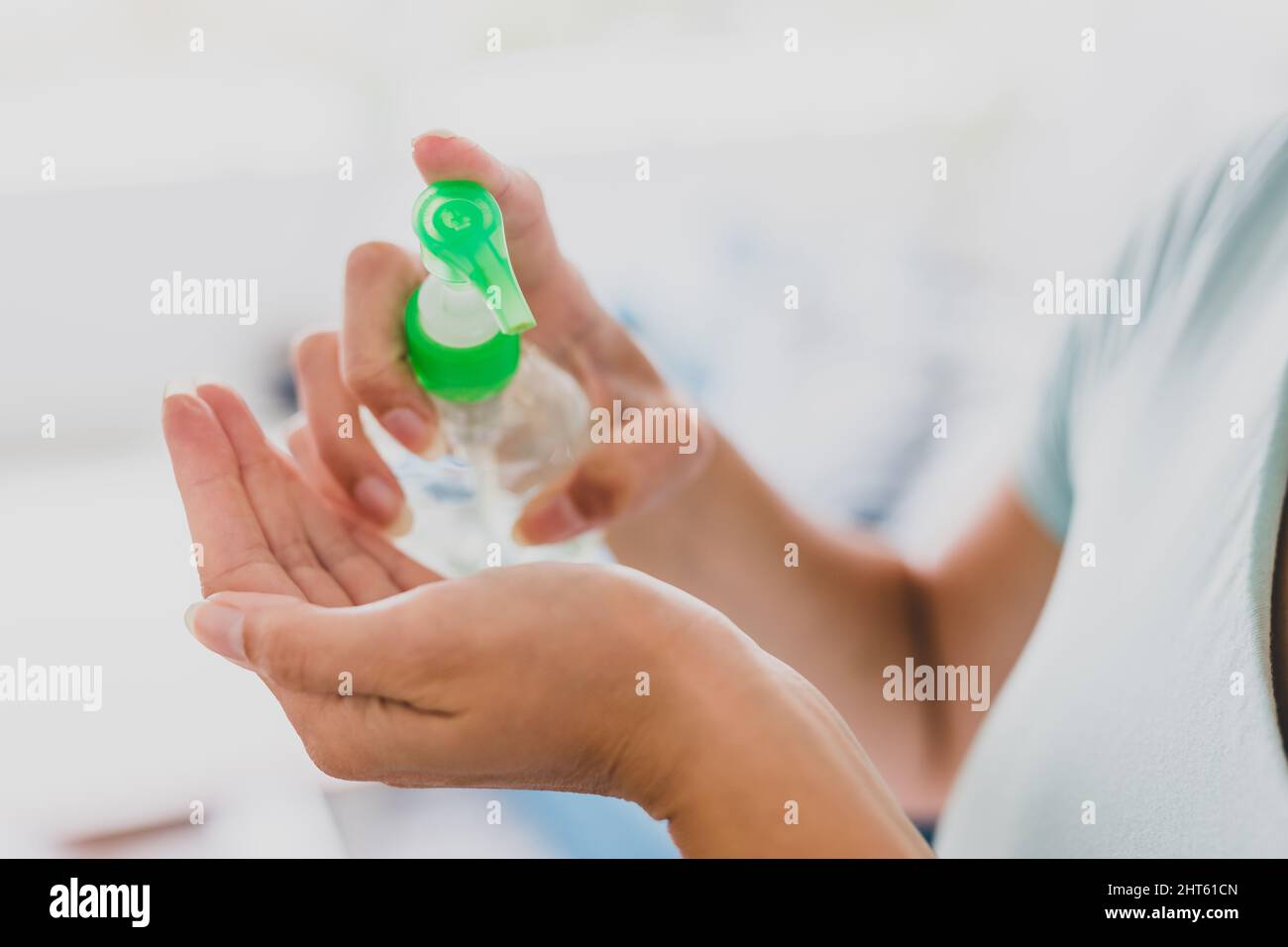 woman's hands using sanitizing gel, concept of good personal hygiene to ...