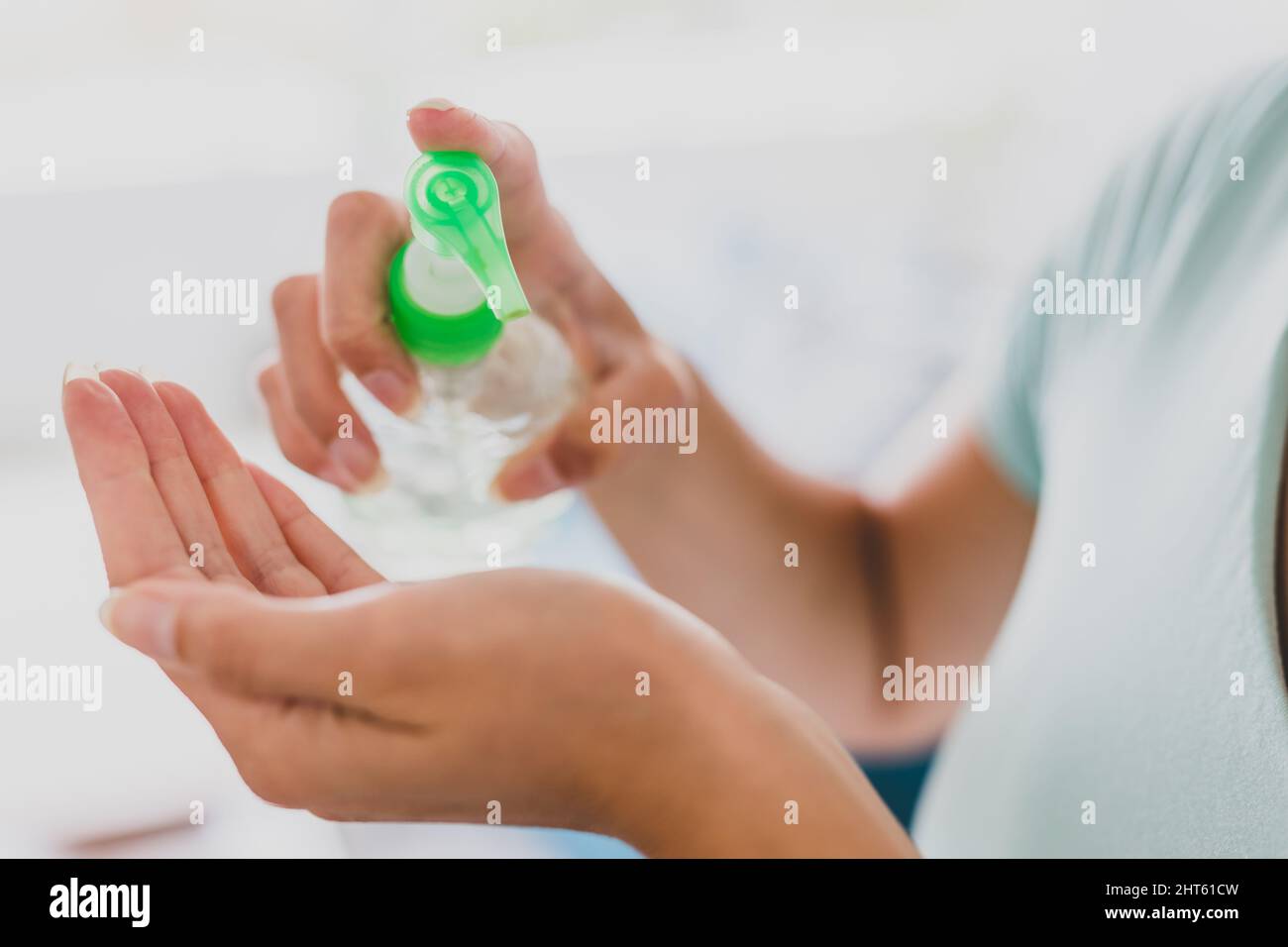 woman's hands using sanitizing gel, concept of good personal hygiene to ...