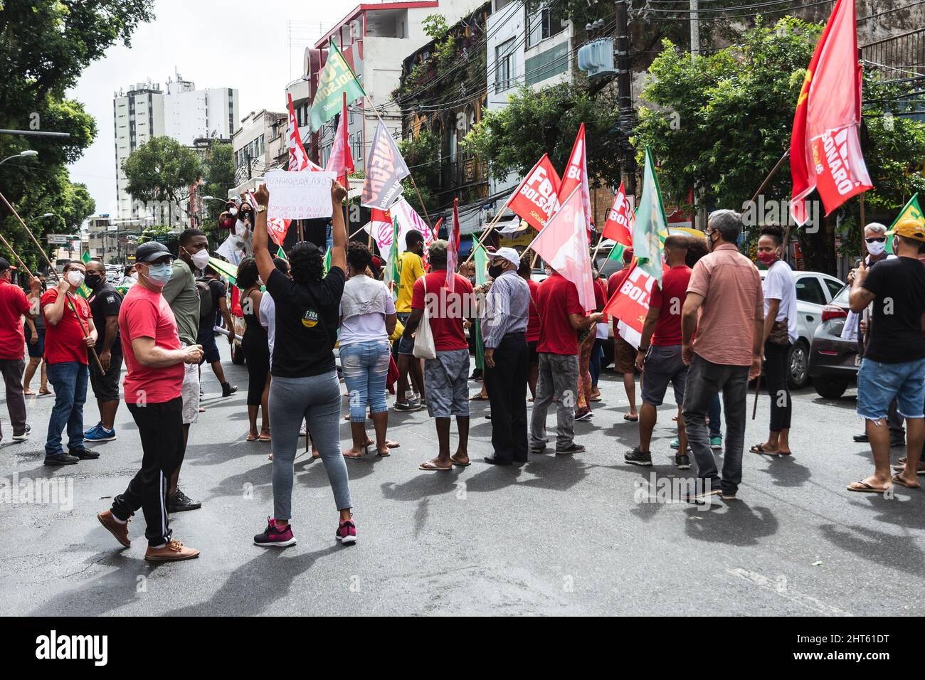 Group of people protesting against the government with banners, posters ...