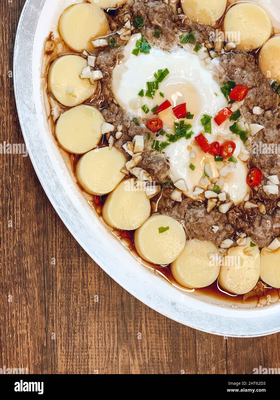 Closeup of Steamed meat cake with mushroom in Beijing Stock Photo - Alamy