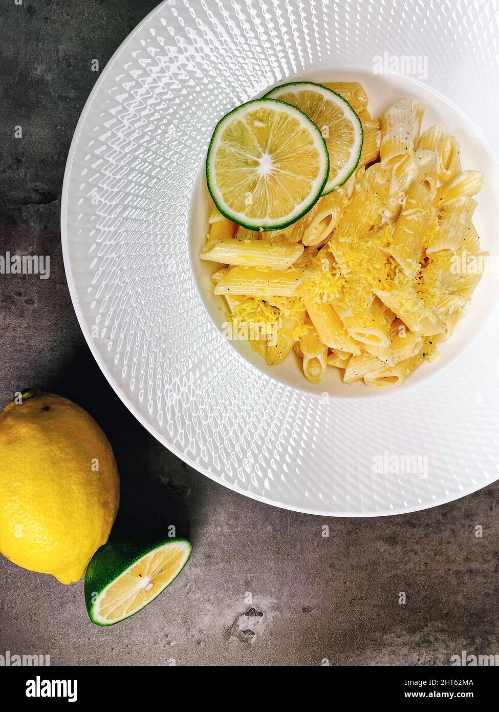 Closeup of Creamy Lemon Penne Stock Photo - Alamy