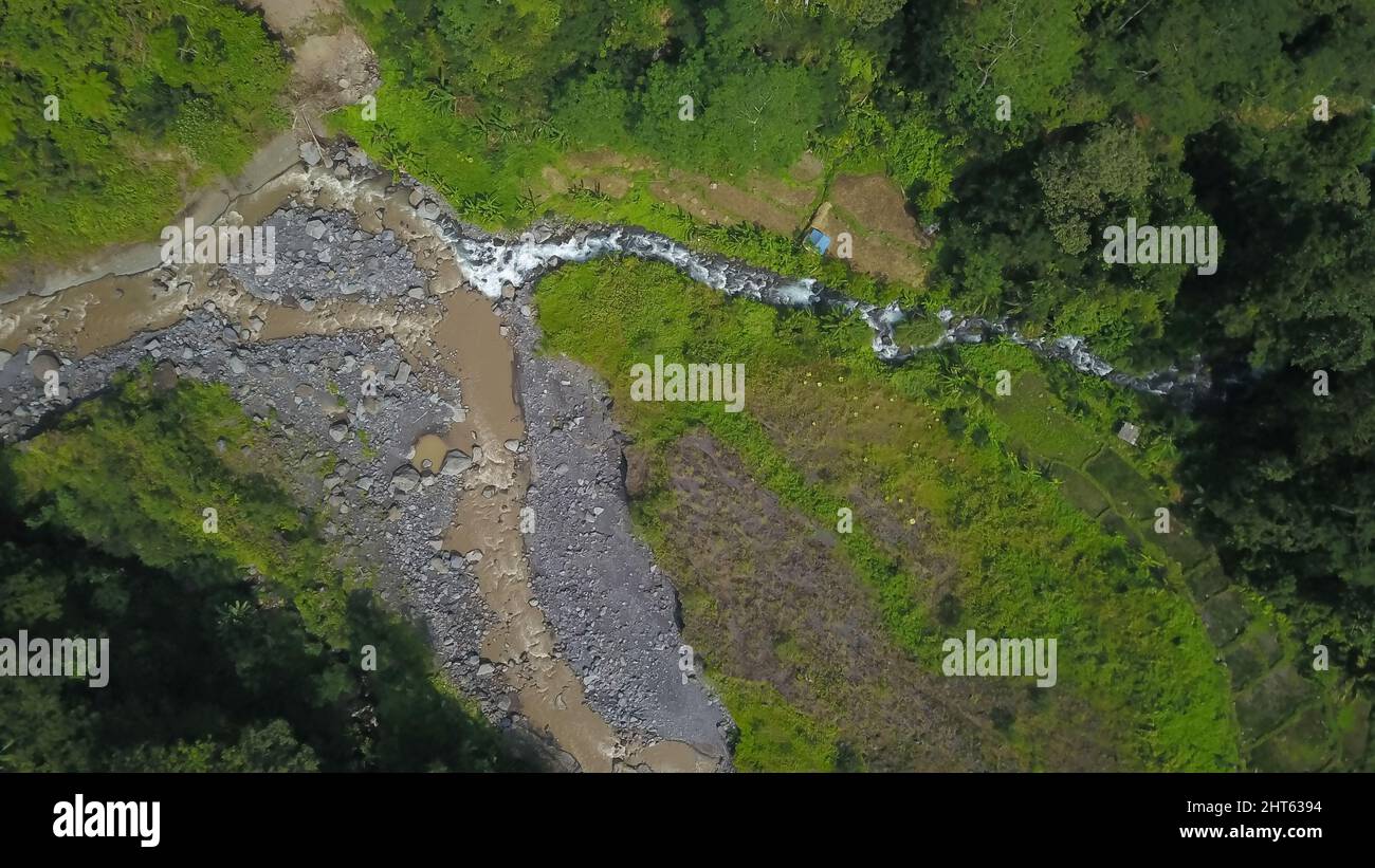 Multicolor landscape with confluence of two rivers. Beautiful vivid ...