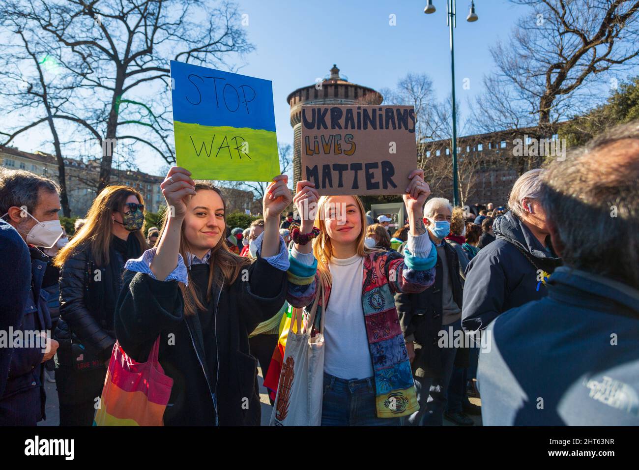 Milan, Lombardy, Italy - February 26 2022: Protest Manifestation ...