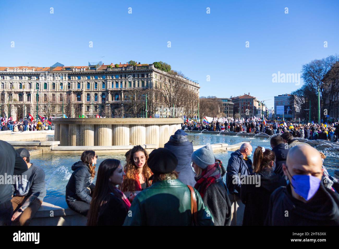 Milan, Lombardy, Italy - February 26 2022: Protest Manifestation ...