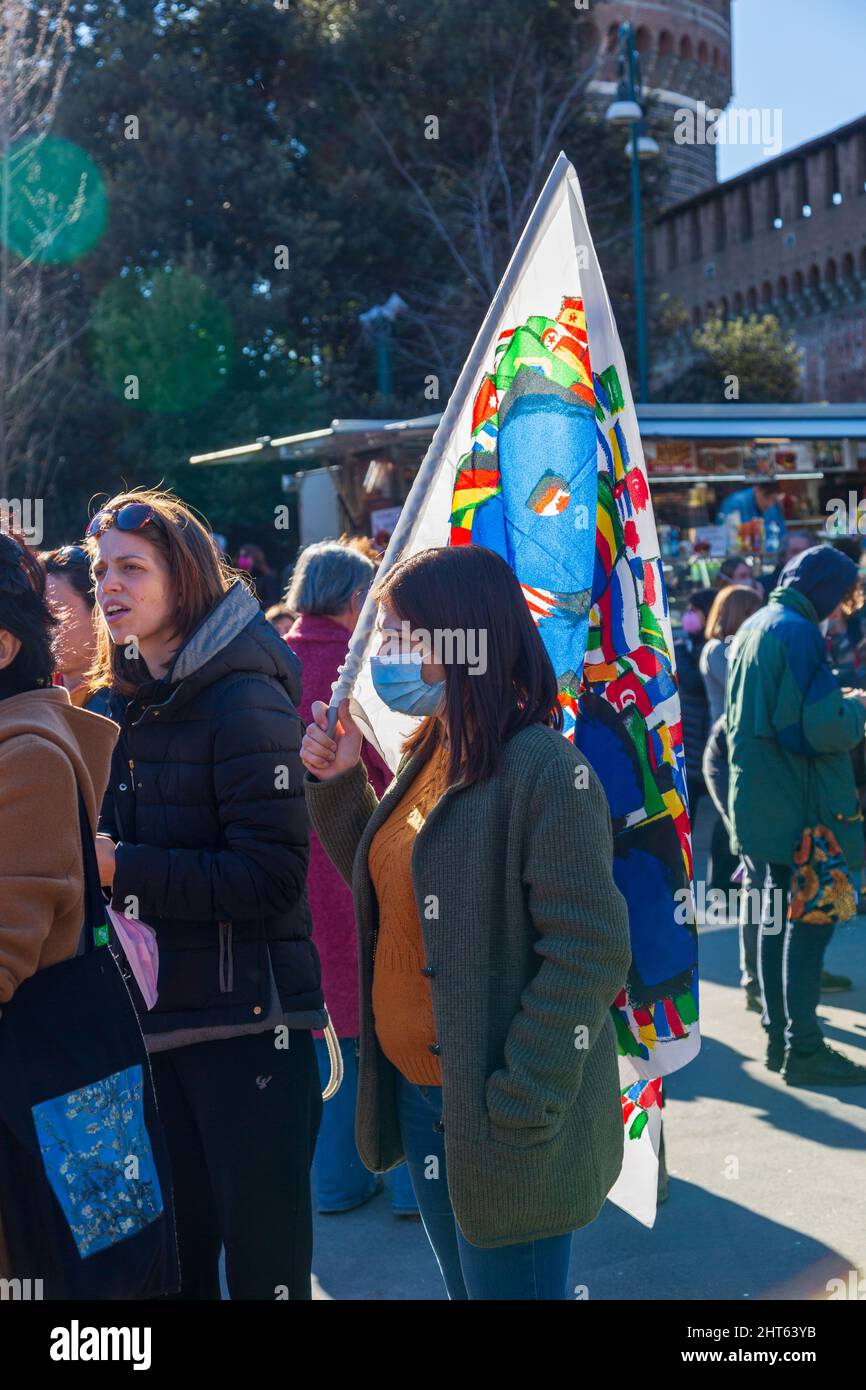 Milan, Lombardy, Italy - February 26 2022: Protest Manifestation ...