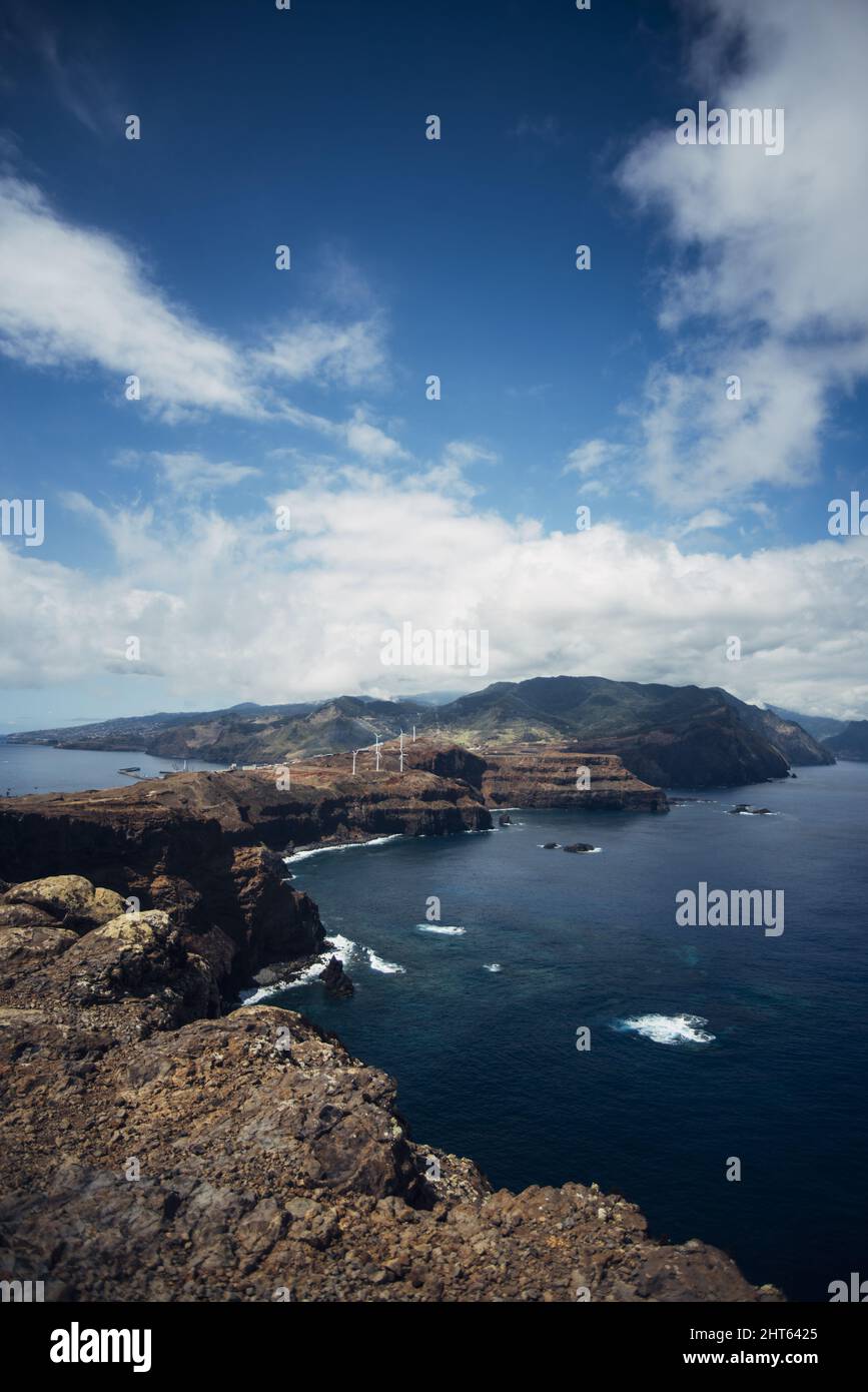 Vertical shot of the cliffs by the ocean in Madeira, Portugal Stock ...