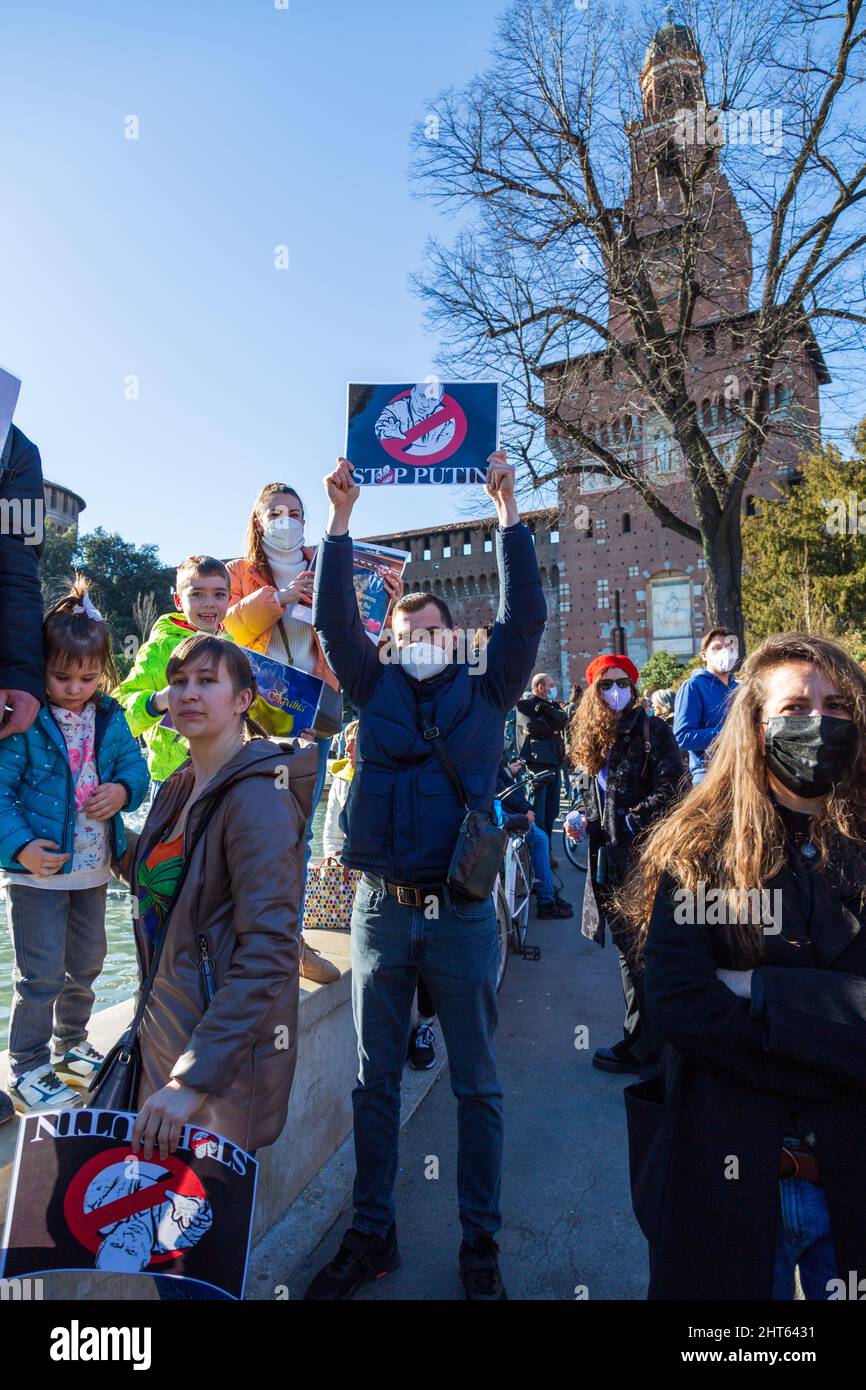 Milan, Lombardy, Italy - February 26 2022: Protest Manifestation ...