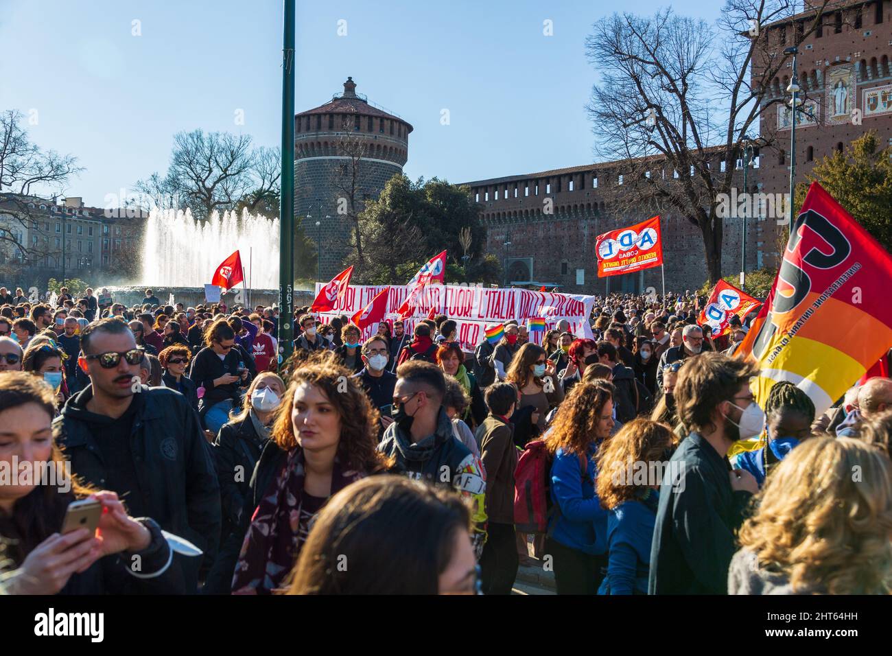 Milan, Lombardy, Italy - February 26 2022: Protest Manifestation ...