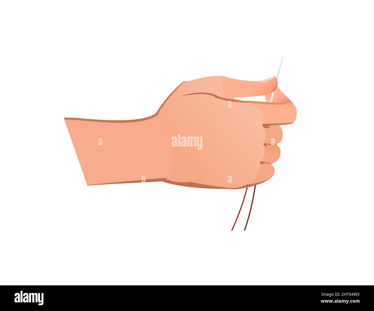 Right hand with needle and thread for sewing. Oobject isolated on white ...