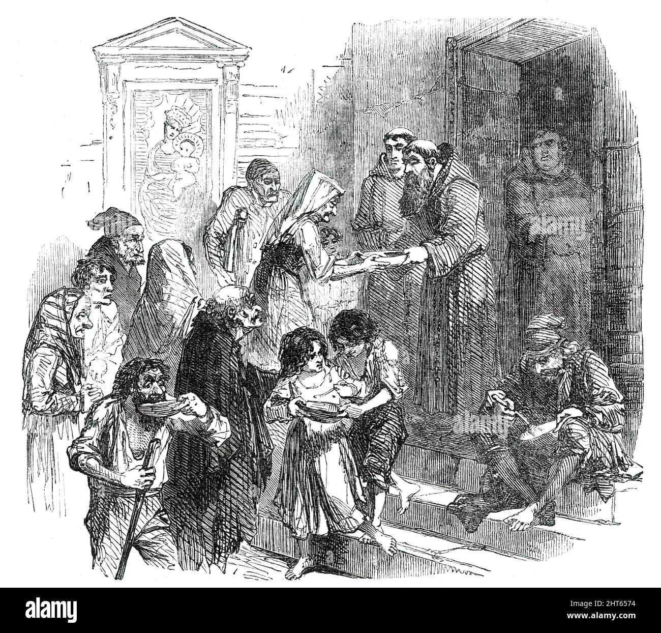 Monks of the Convent of Ara Coeli Giving Soup to the Poor, 1850. Scene ...