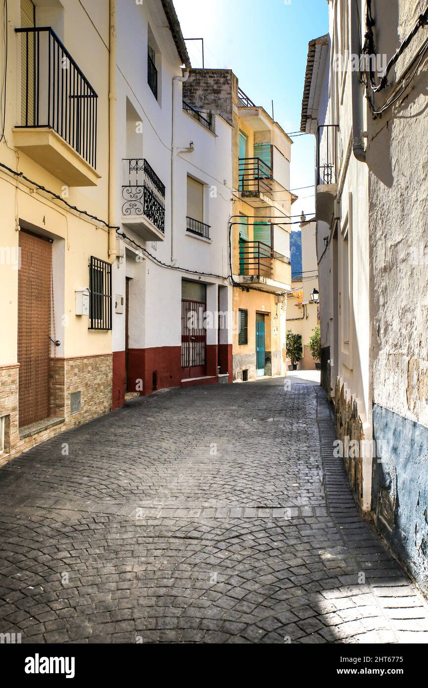 Bolulla, Alicante, Spain- February 4, 2022: Narrow Street and typical ...