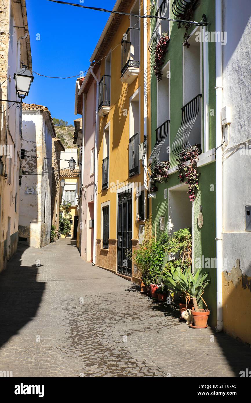 Bolulla, Alicante, Spain- February 4, 2022: Narrow Street and typical ...