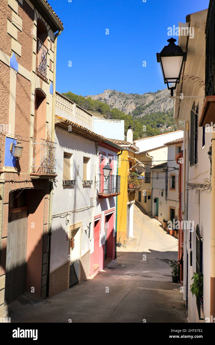 Bolulla, Alicante, Spain- February 4, 2022: Narrow Street and typical ...