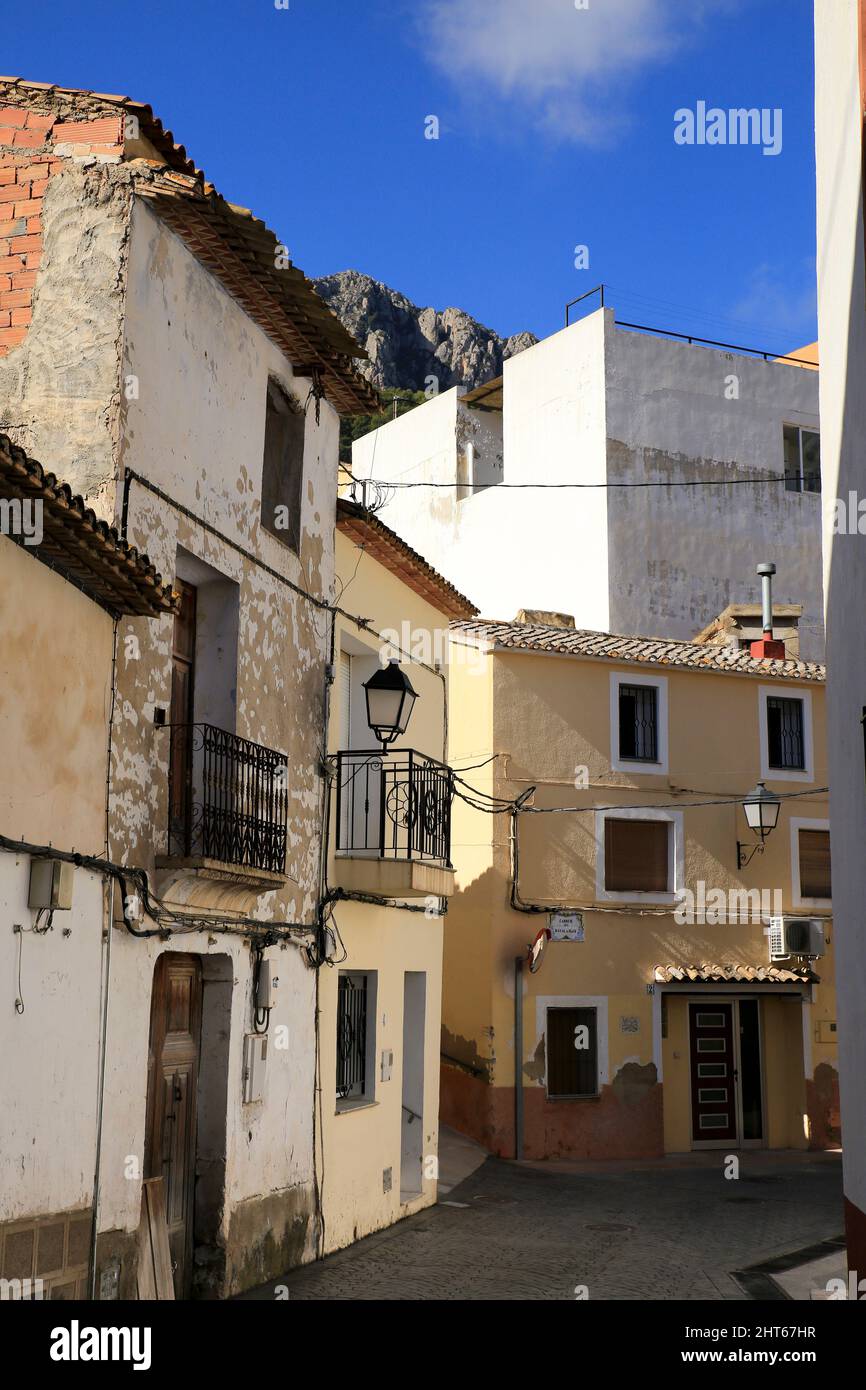 Bolulla, Alicante, Spain- February 4, 2022: Narrow Street and typical ...