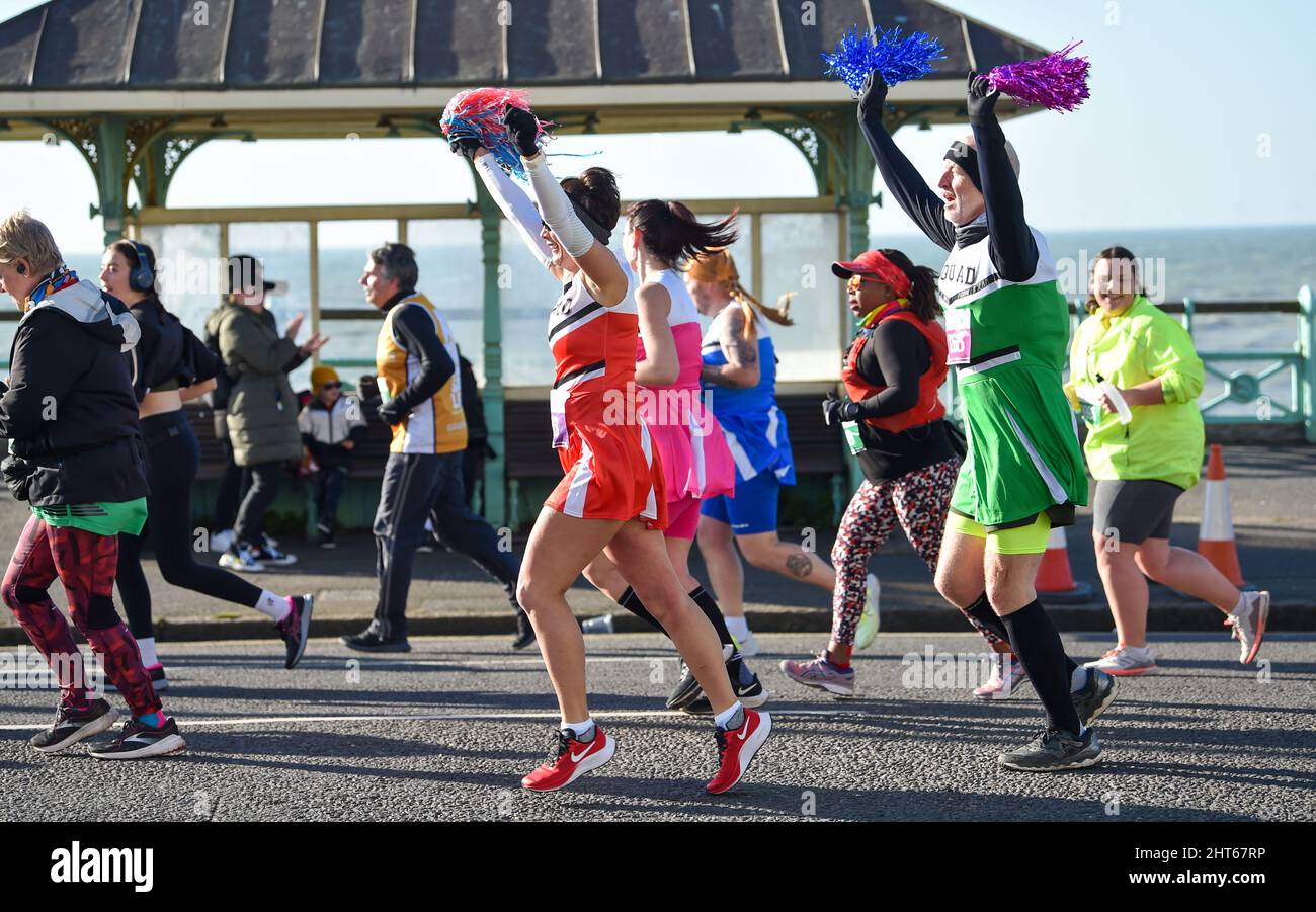 Brighton, UK. 27th Feb, 2022. Thousands of runners some in fancy dress ...