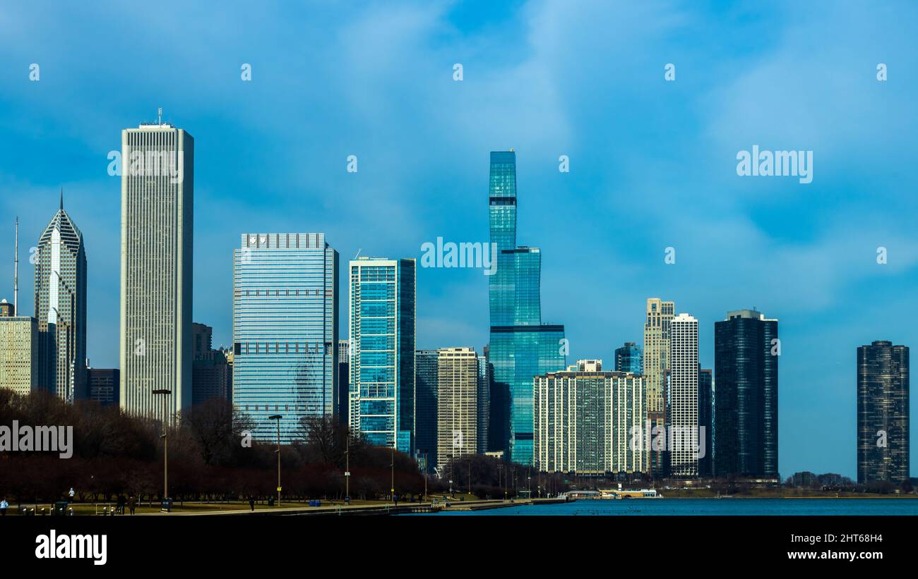 Beautiful view of skyscrapers in Chicago under the blue sky Stock Photo ...