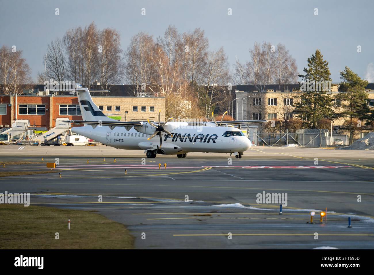15-01-2022 Riga, Latvia White Passenger plane fly up over take-off ...