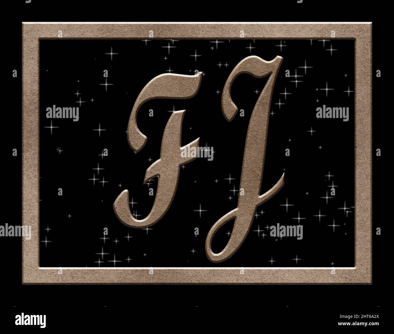 Signature with the two capital letters FJ , crystal Stock Photo - Alamy