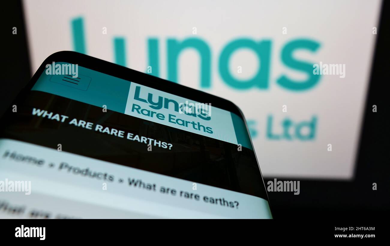 Smartphone with website of Australian mining company Lynas Rare Earths ...