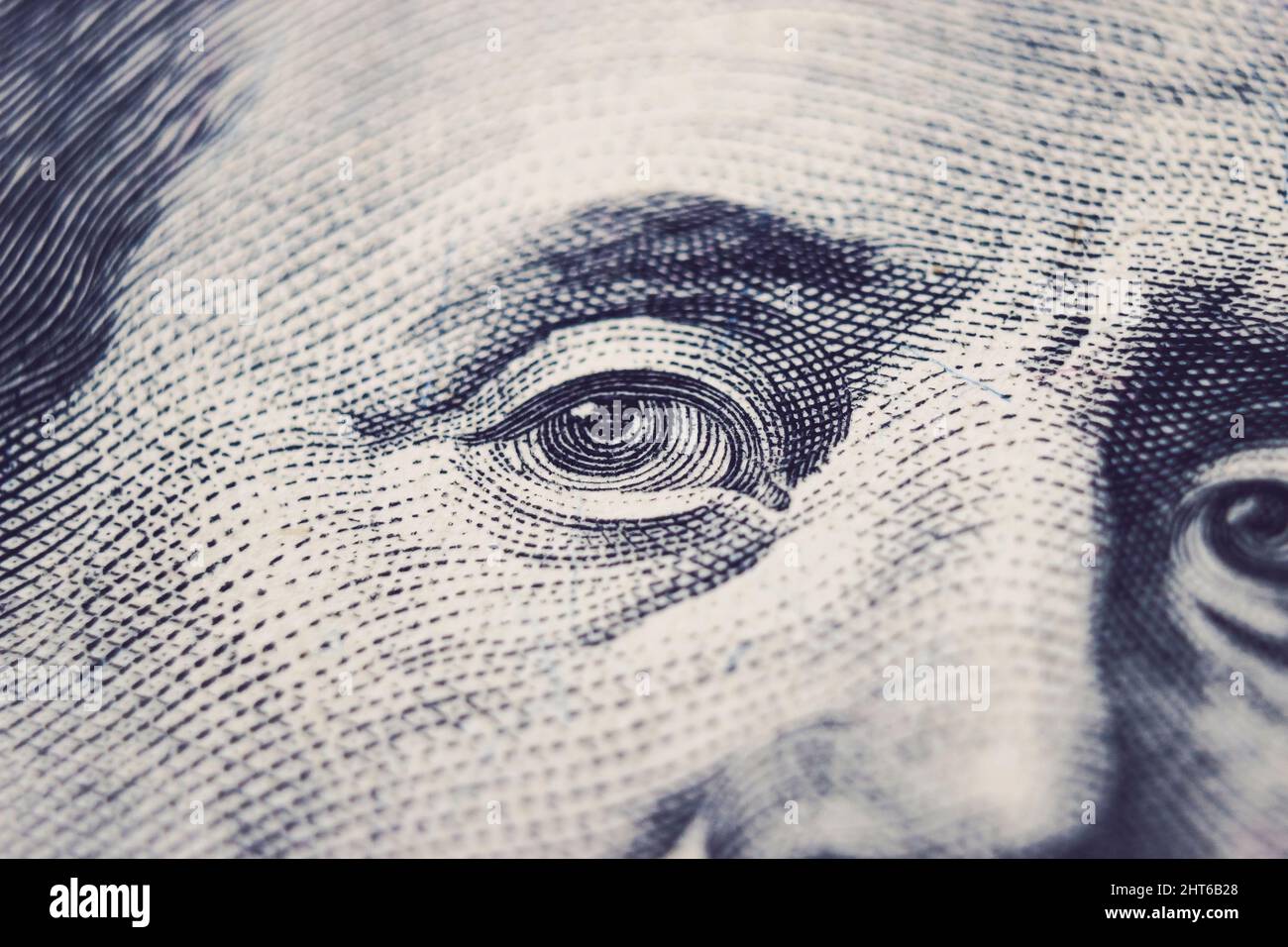 US 100 dollar bill close up, Benjamin Franklin portrait on 100 banknote ...