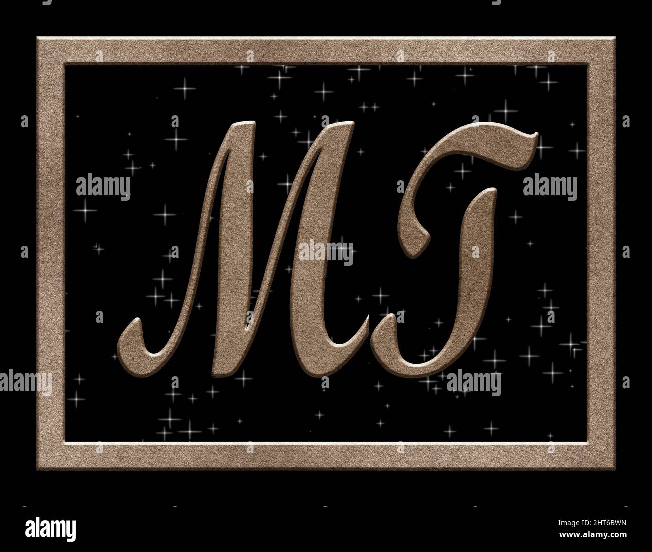 Signature with the two capital letters MT , crystal Stock Photo - Alamy