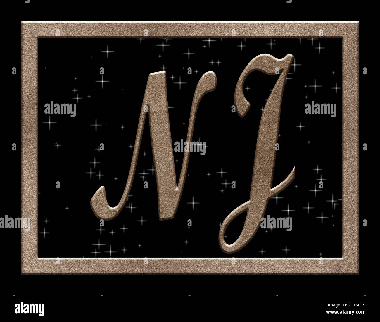 Signature with the two capital letters NJ , crystal Stock Photo - Alamy