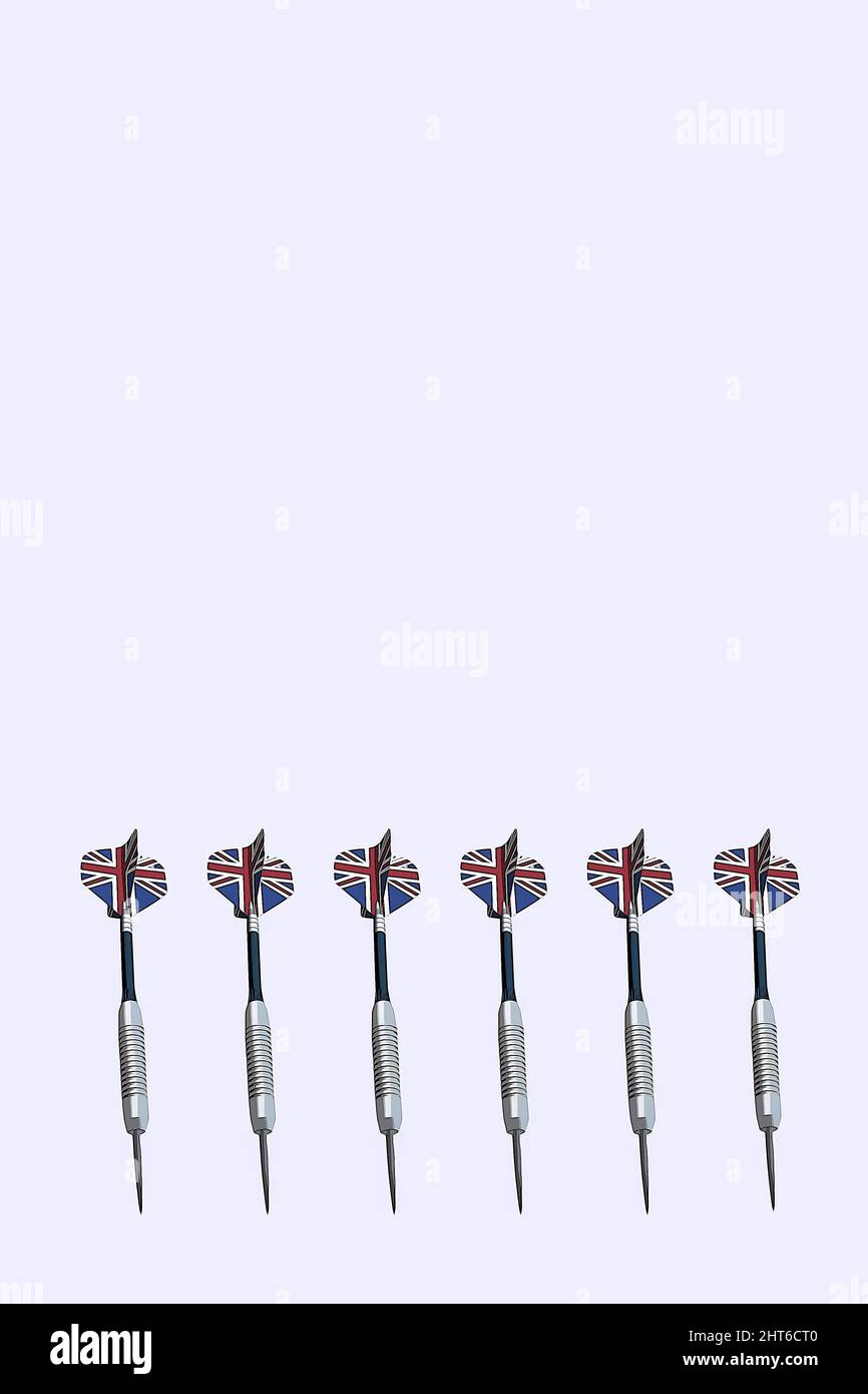 Illustration of flying darts with British flag on the cylinder against ...