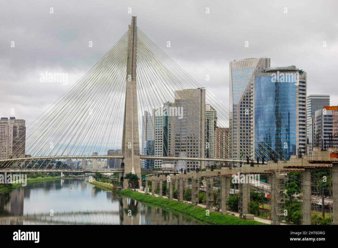 Beautiful view of the Ponte Estaiada Bridge in Sao Paulo and modern ...