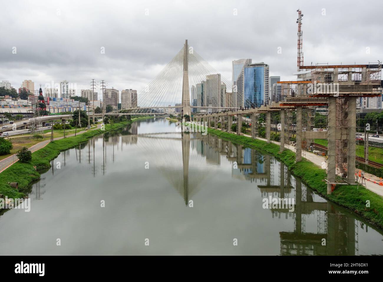 Mesmerizing view of the Estaiada Bridge over the river with the ...