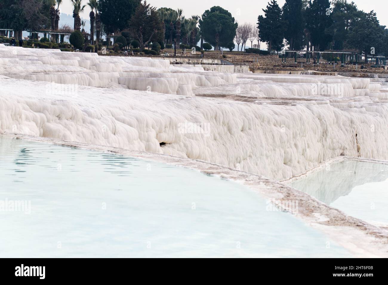 Details of the white calcium travertine pools in Pamukkale, Denzili ...