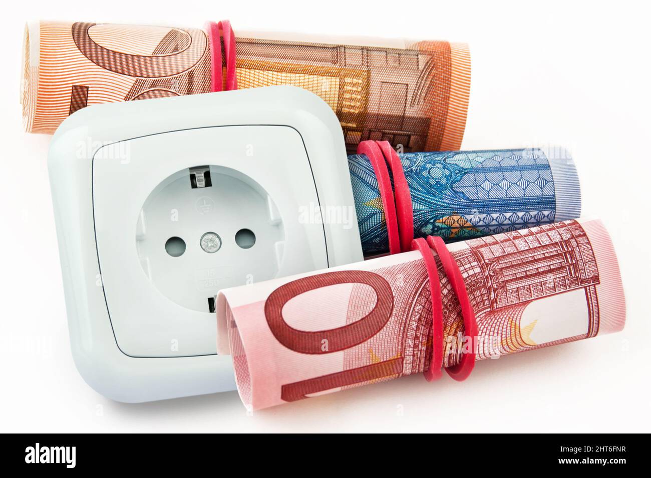 White power plug socket and Euro banknotes closeup Stock Photo - Alamy
