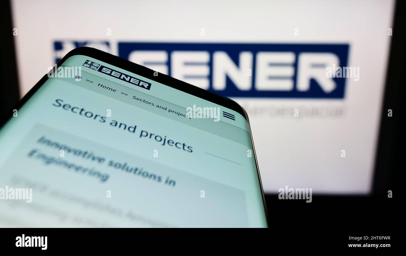 Mobile phone with website of Spanish company SENER Grupo de Ingenieria ...
