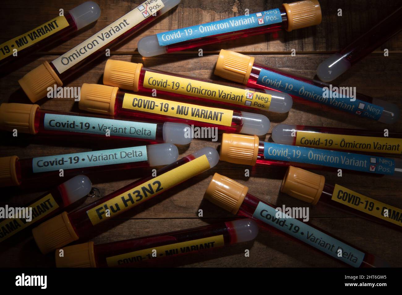 blood collection tubes with labels of different coronavirus variants ...