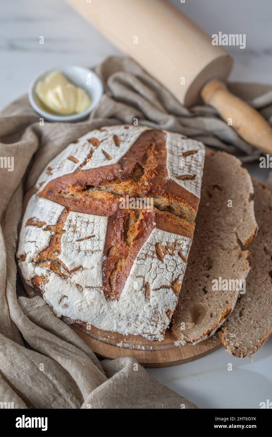 Fresh crispy homemade bread with whole grain flour Stock Photo - Alamy