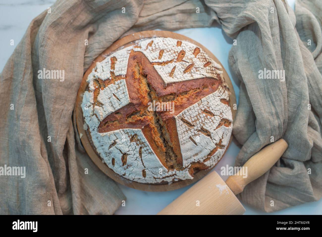 Fresh crispy homemade bread with whole grain flour Stock Photo - Alamy